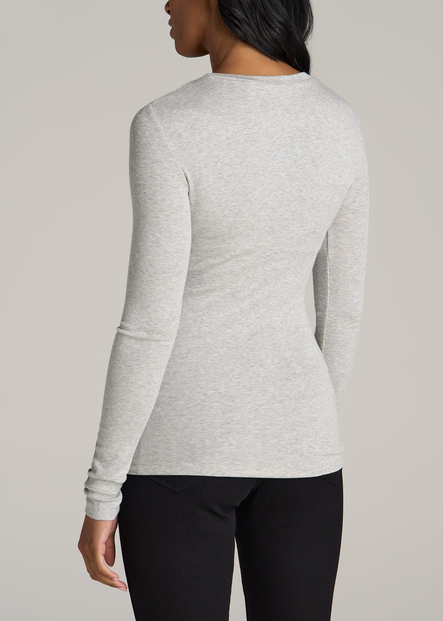 Woman Ribbed Long Sleeve Crew Neck Grey Mix | American Tall
