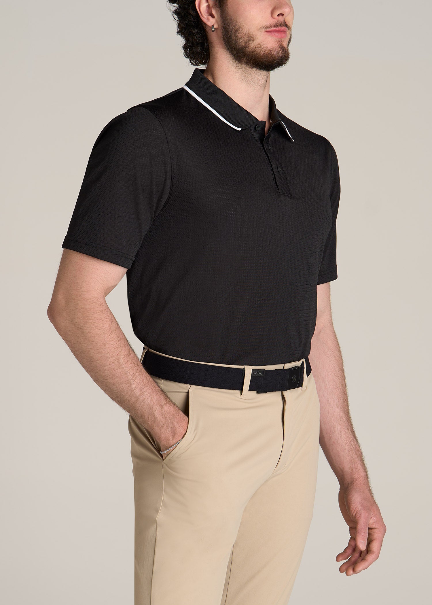 A.T. Performance Tipped Golf Polo for Tall Men | Black | American Tall