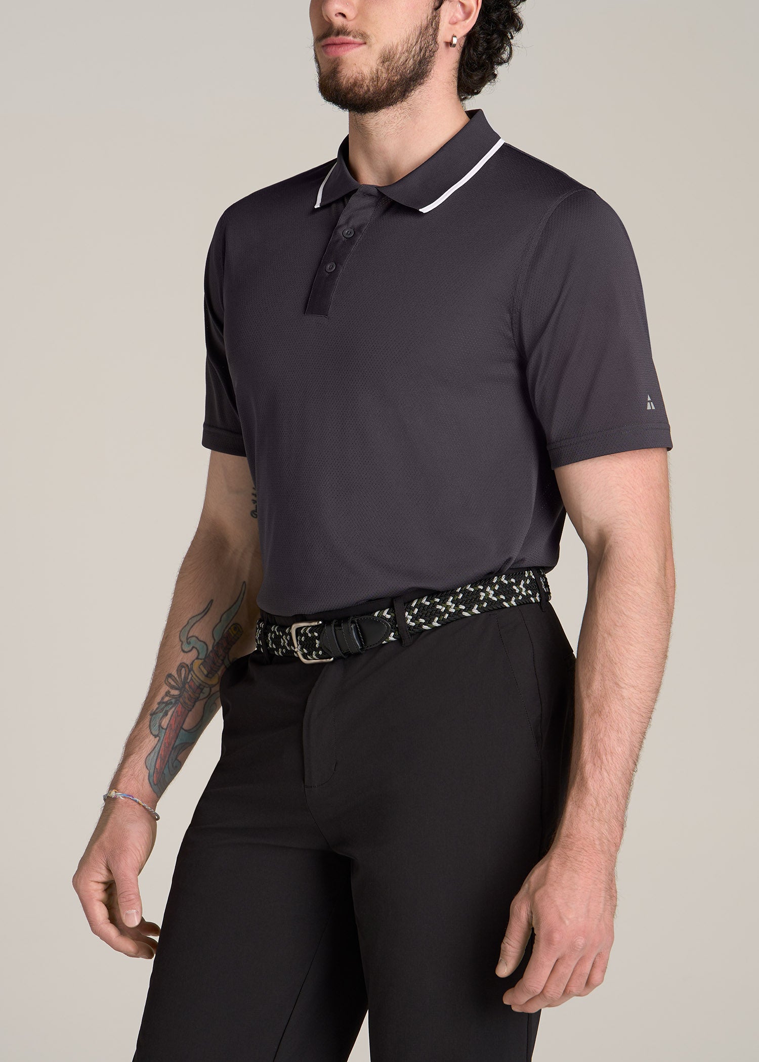 A.T. Performance Tipped Golf Polo for Tall Men| Charcoal | American Tall
