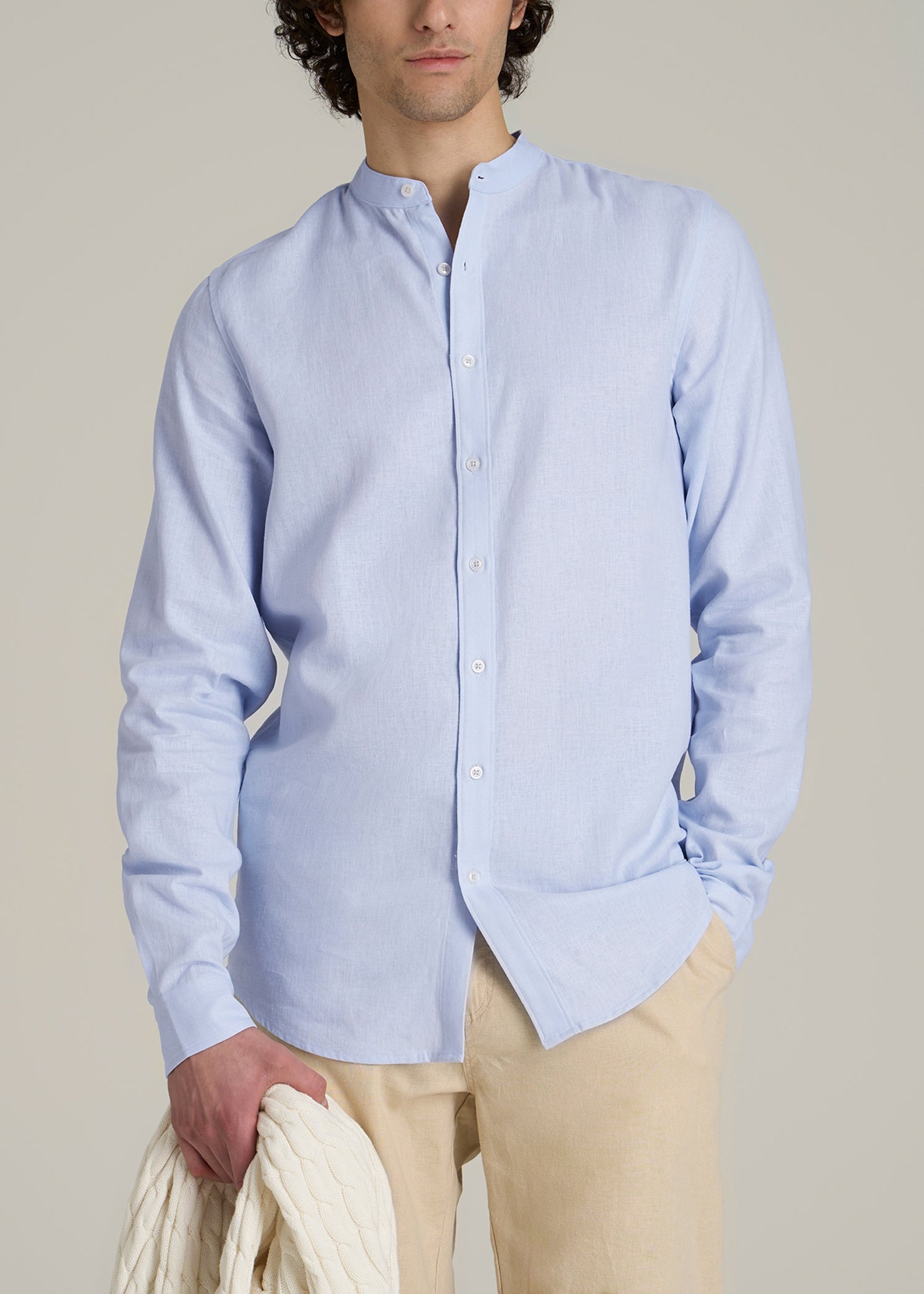 Band Collar Linen Button Shirt for Tall Men | American Tall