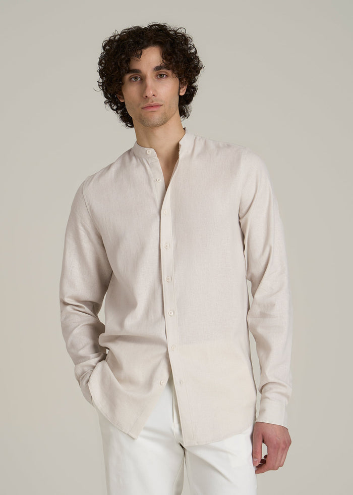 Band Collar Linen Button Shirt for Tall Men | American Tall