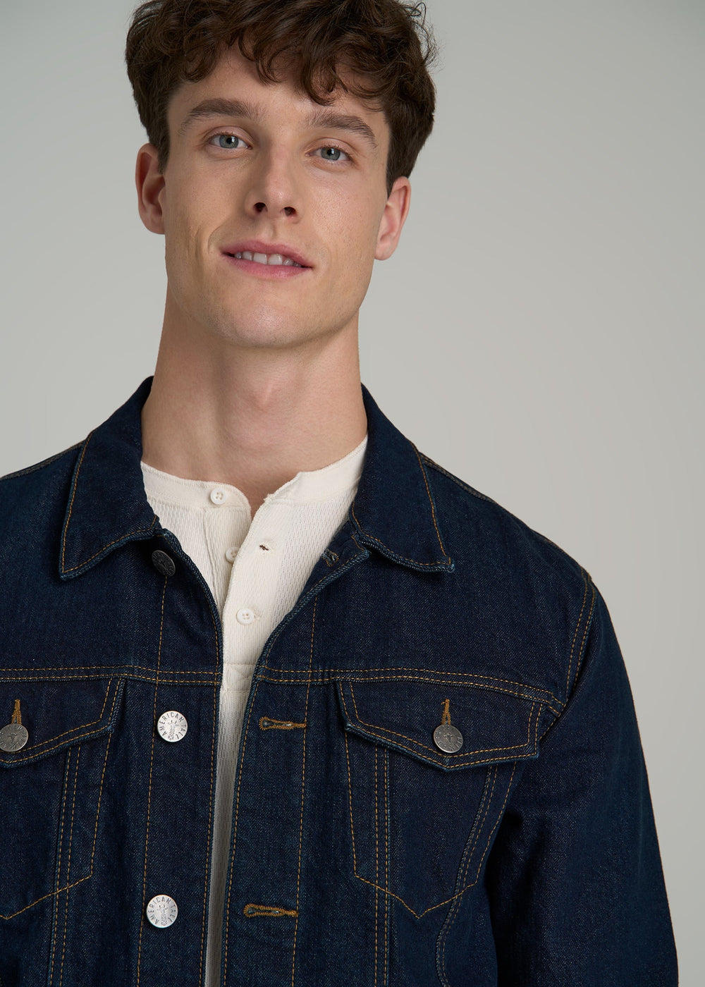 Indigo Denim Jacket Men's: Tall Denim Trucker Indigo Jacket – American Tall