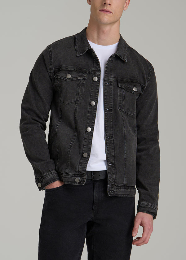 Men's Tall Denim Trucker Jacket Washed Black | American Tall