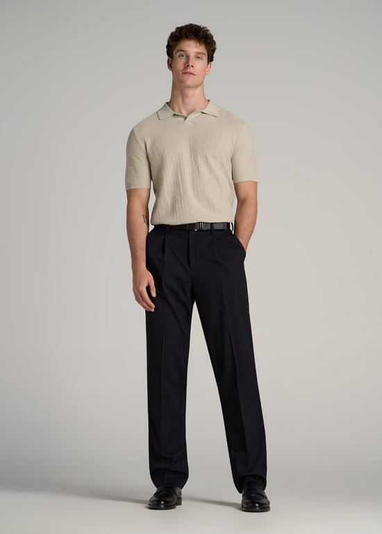 Linen Blend Ribbed Extra Long Polo Shirt for Tall Men | American Tall