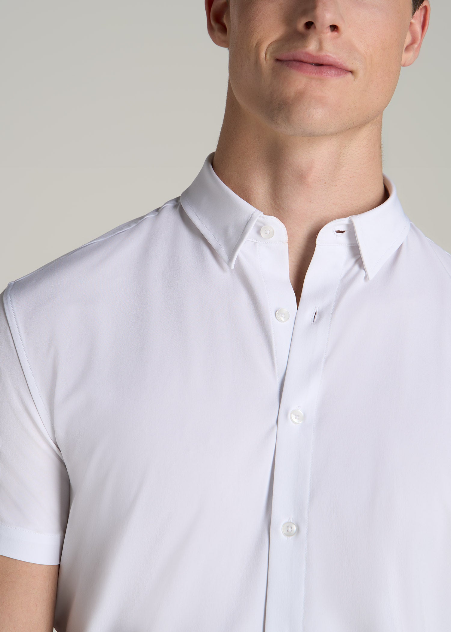 Short Sleeve Traveler Stretch Button Shirt For Tall Men | American Tall