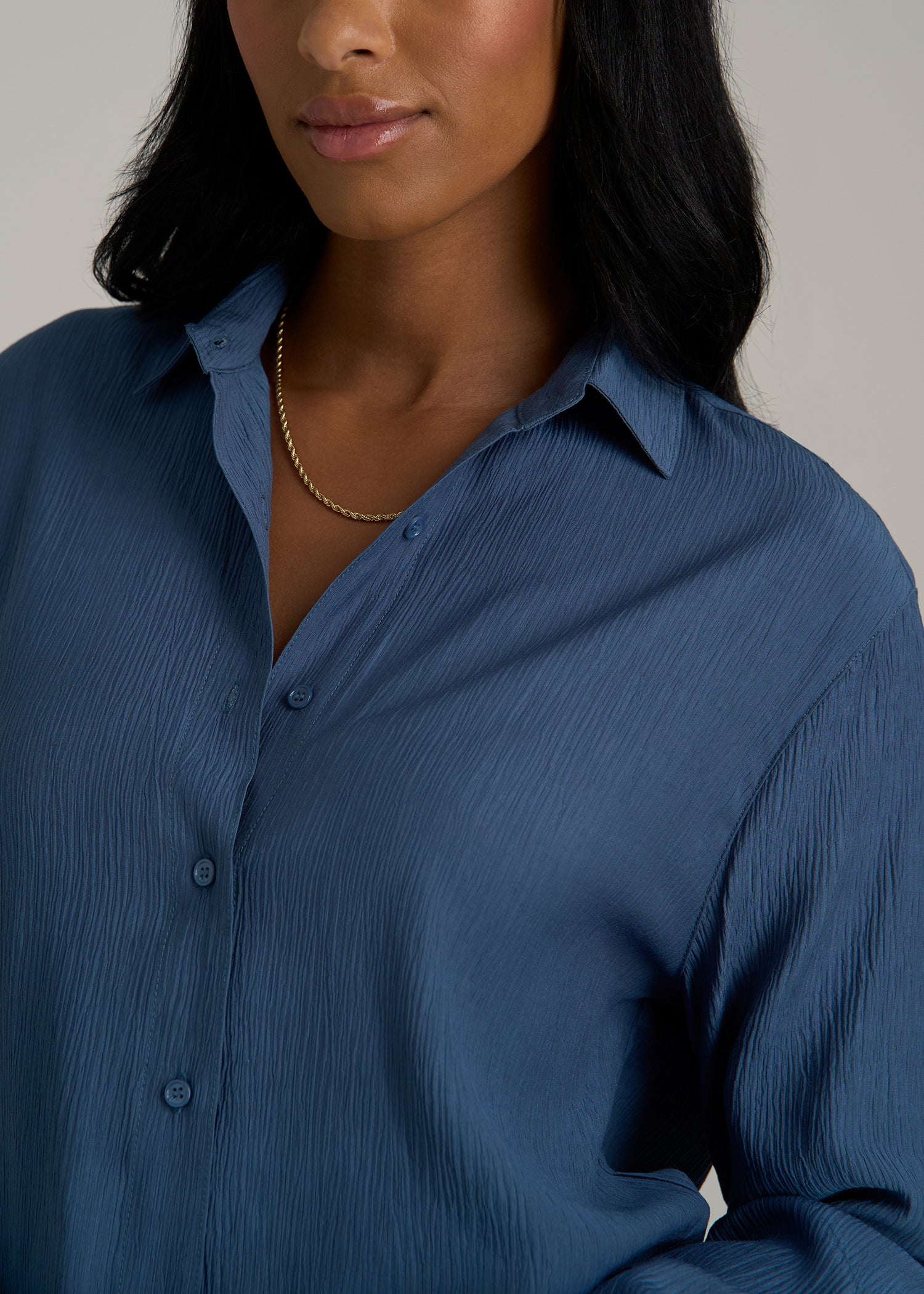 Long Sleeve Crinkle Tall Women's Blouse in Flag Blue – American Tall