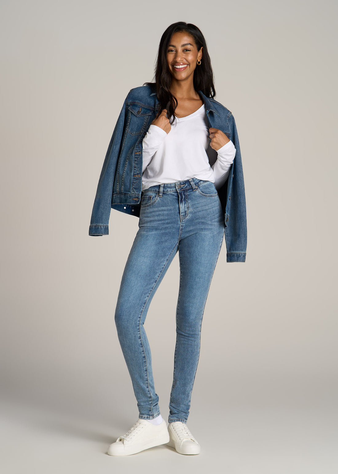 Long Sleeve Scoop V-Neck Tee Shirt for Tall Women | American Tall