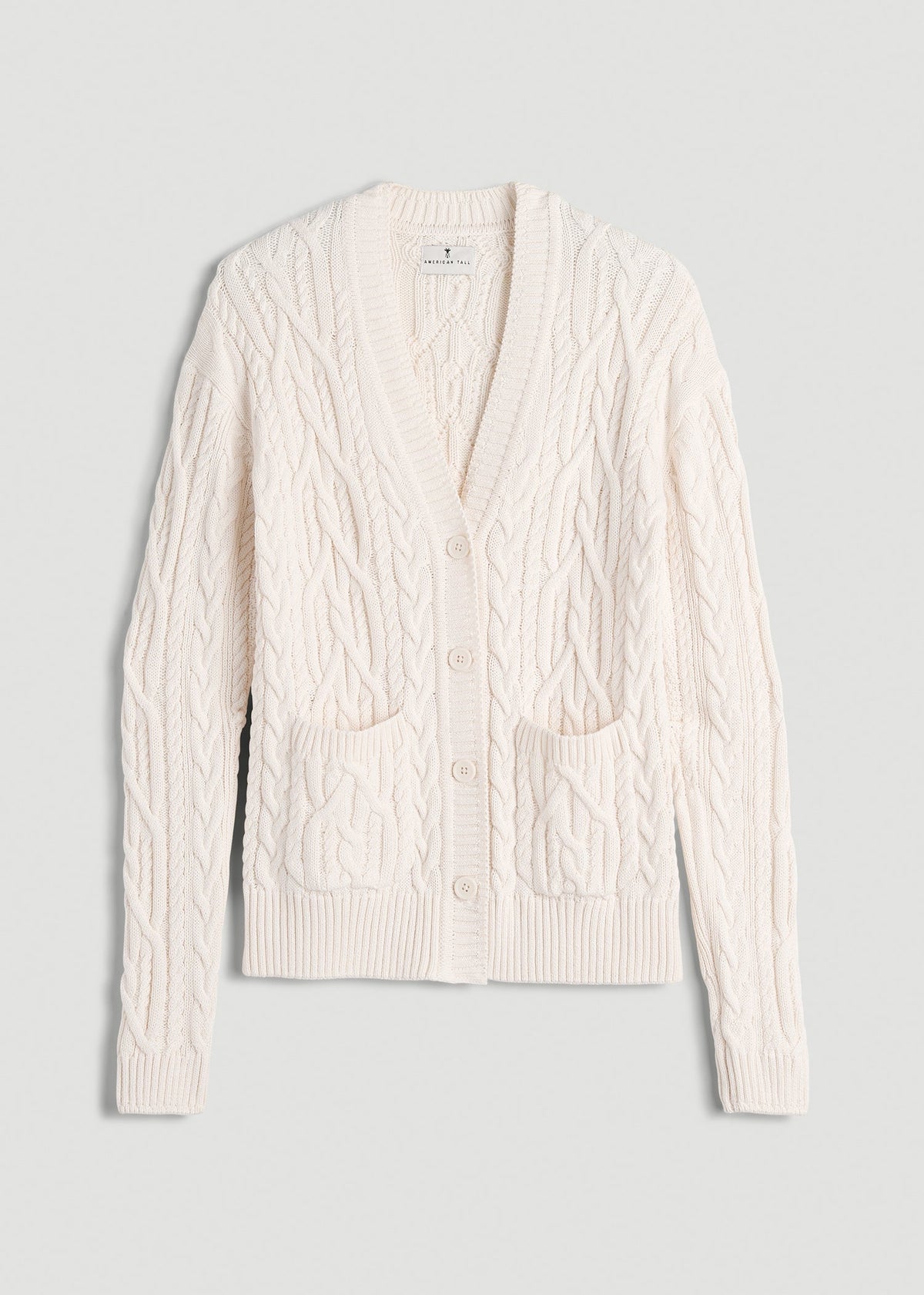 Relaxed Cotton Cable Knit Cardigan for Tall Women | American Tall