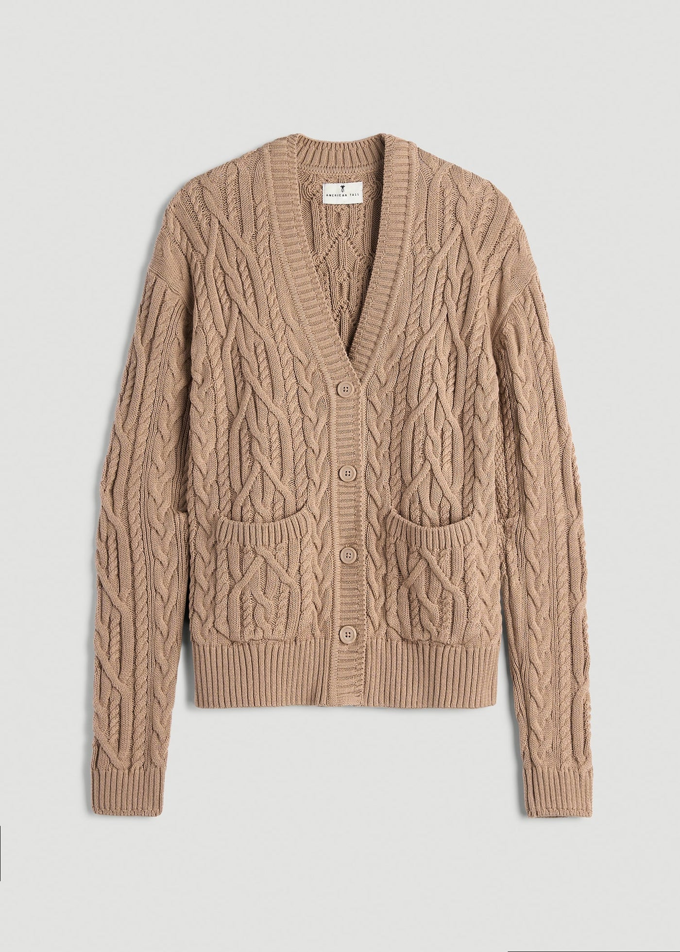 Relaxed Cotton Cable Knit Cardigan for Tall Women | American Tall
