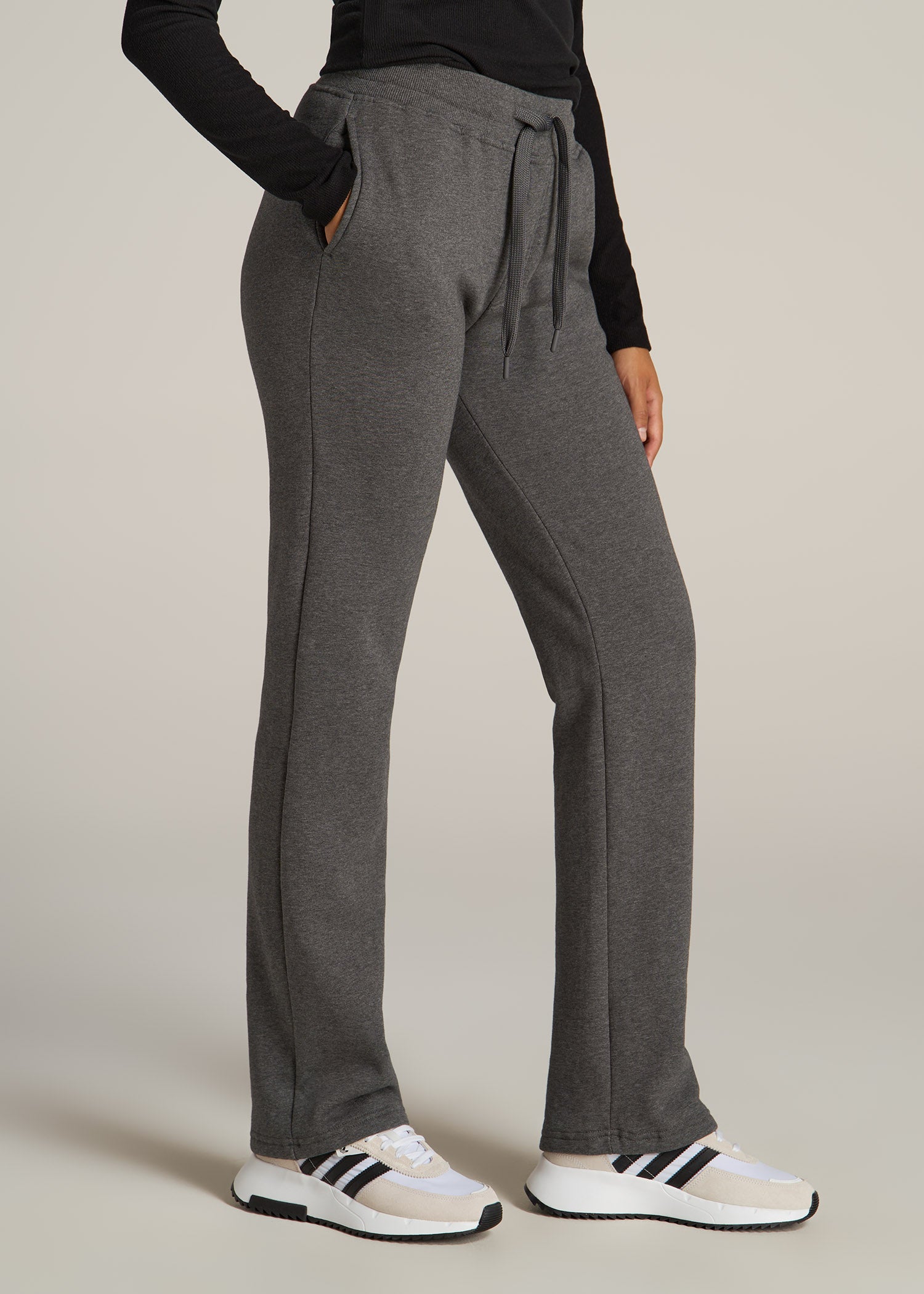 Women Tall Fleece Open Bottom Pant - Charcoal | American Tall