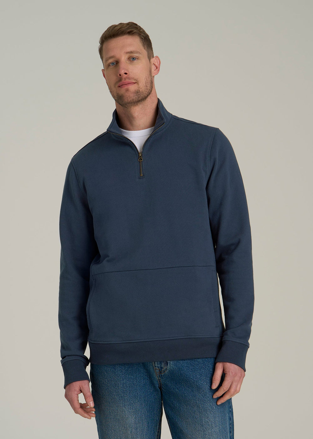 LJ&S Mens Tall French Terry Zip Pullover Vintage Navy – American Tall