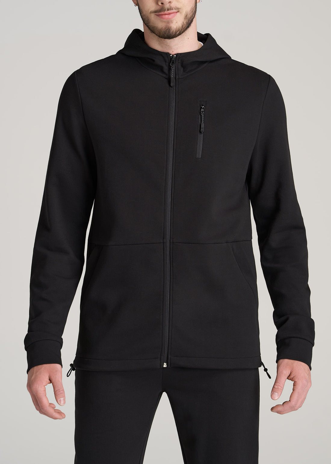 Mens Tall Tech Knit Performance Hooded Track Jacket Black – American Tall