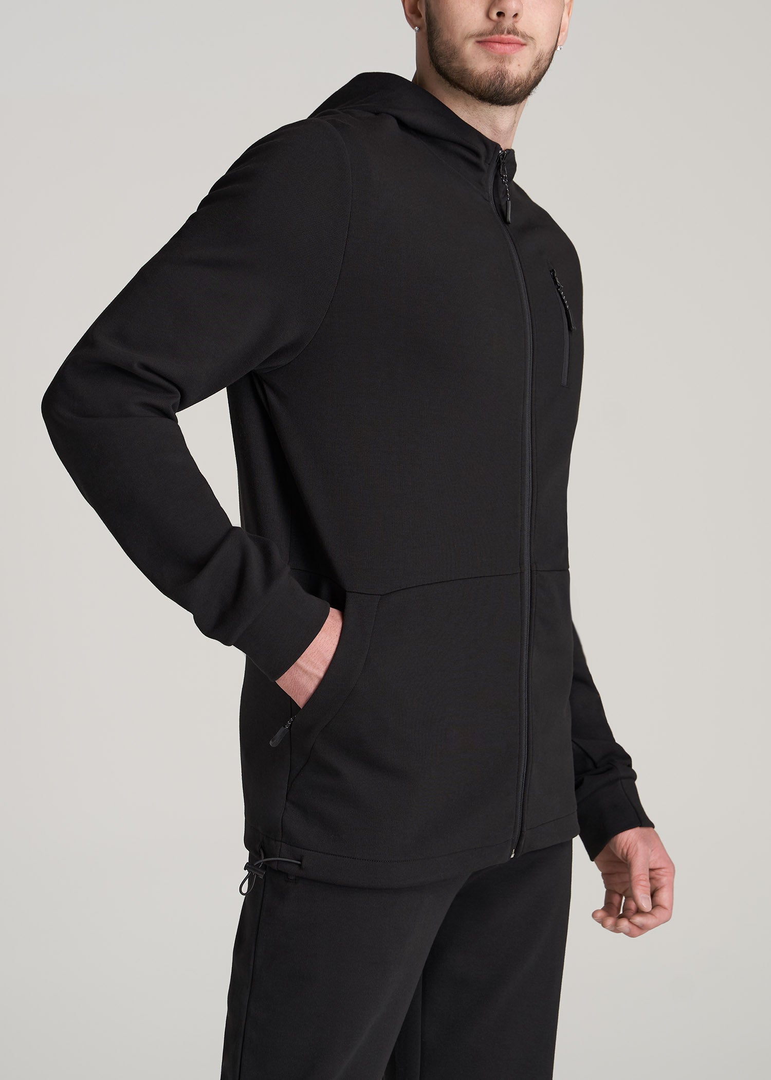 Mens Tall Tech Knit Performance Hooded Track Jacket Black – American Tall