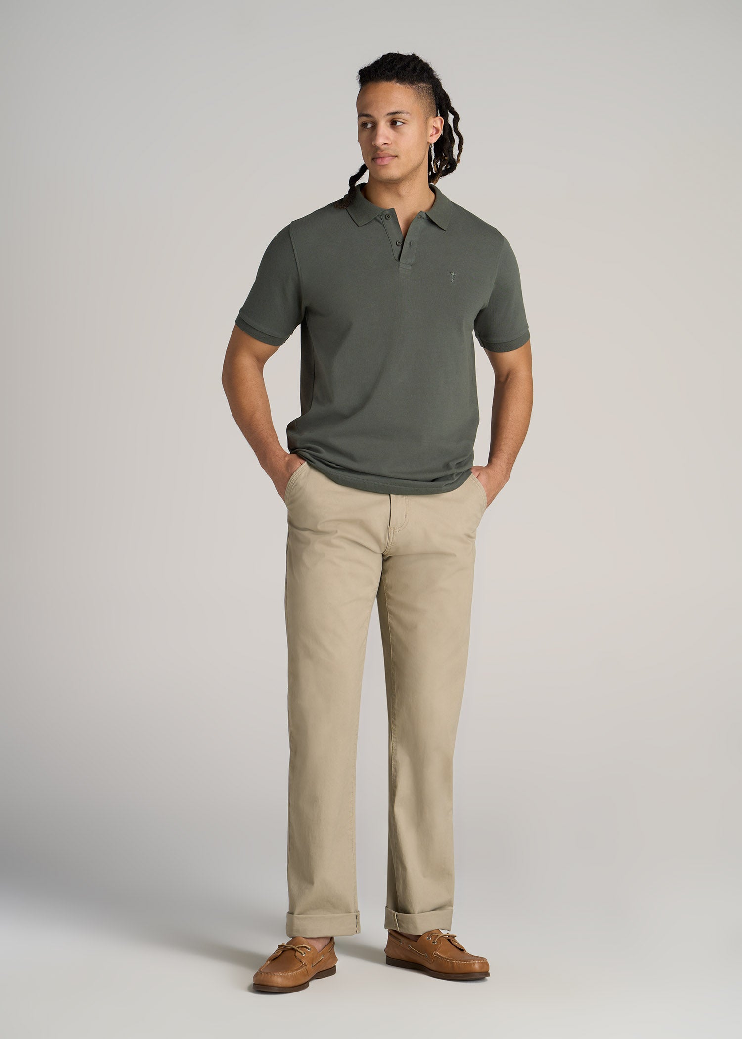 Tall Men's Polo Shirt With Embroidered Logo Spring Olive | American Tall