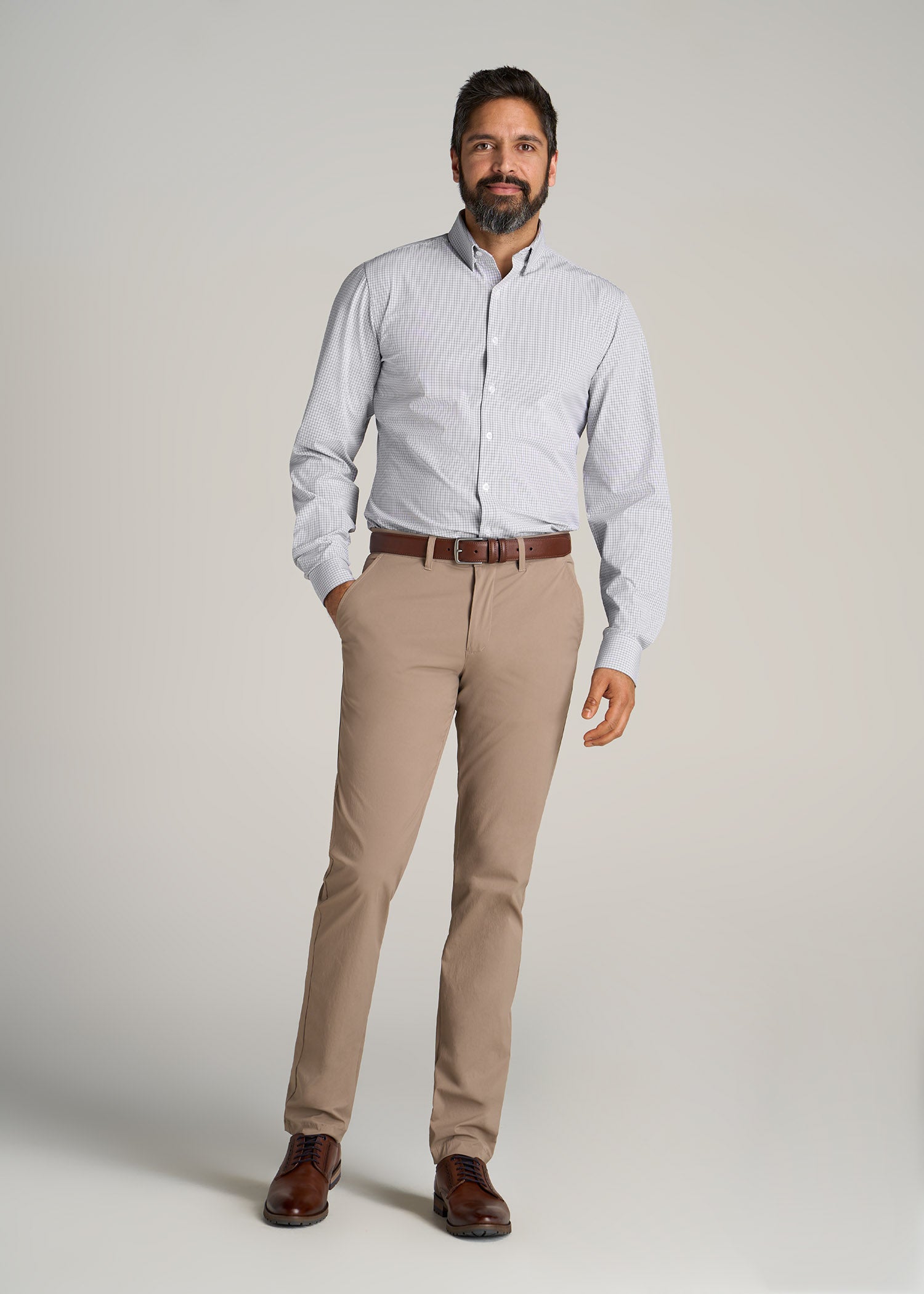 Men's Tall Traveler Stretch Dress Shirt Grey Mini Plaid – American Tall