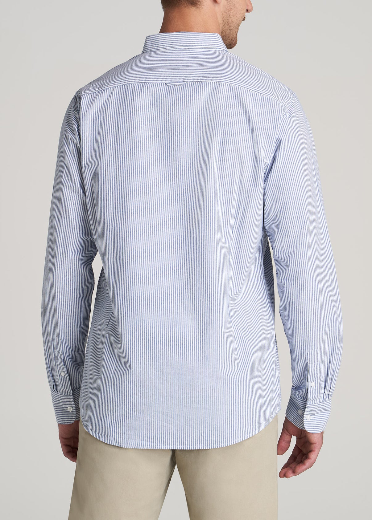 Washed Oxford Shirt For Tall Men Blue Banker Stripe – American Tall