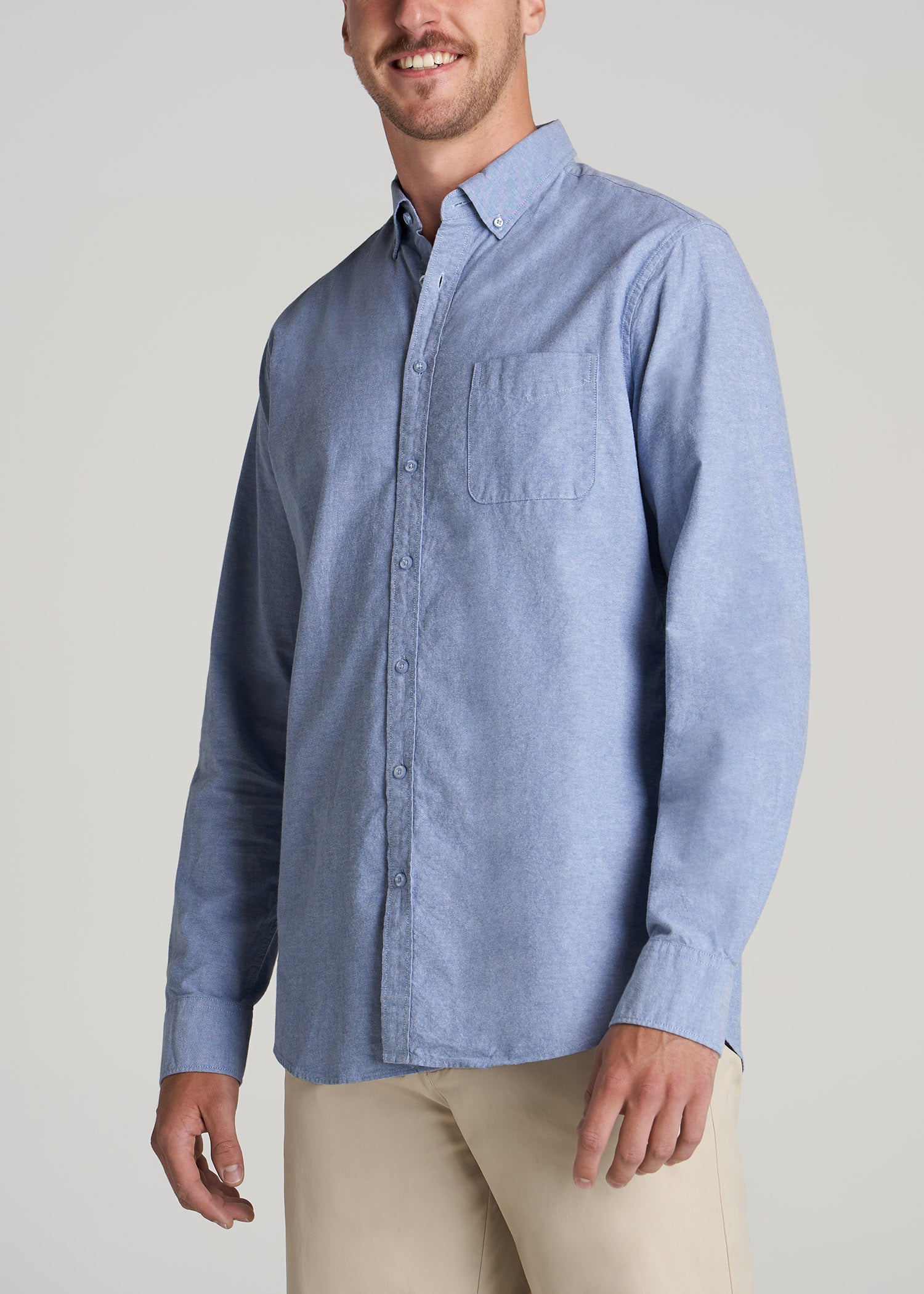 Washed Oxford Shirt For Tall Men Dark Sky Blue | American Tall