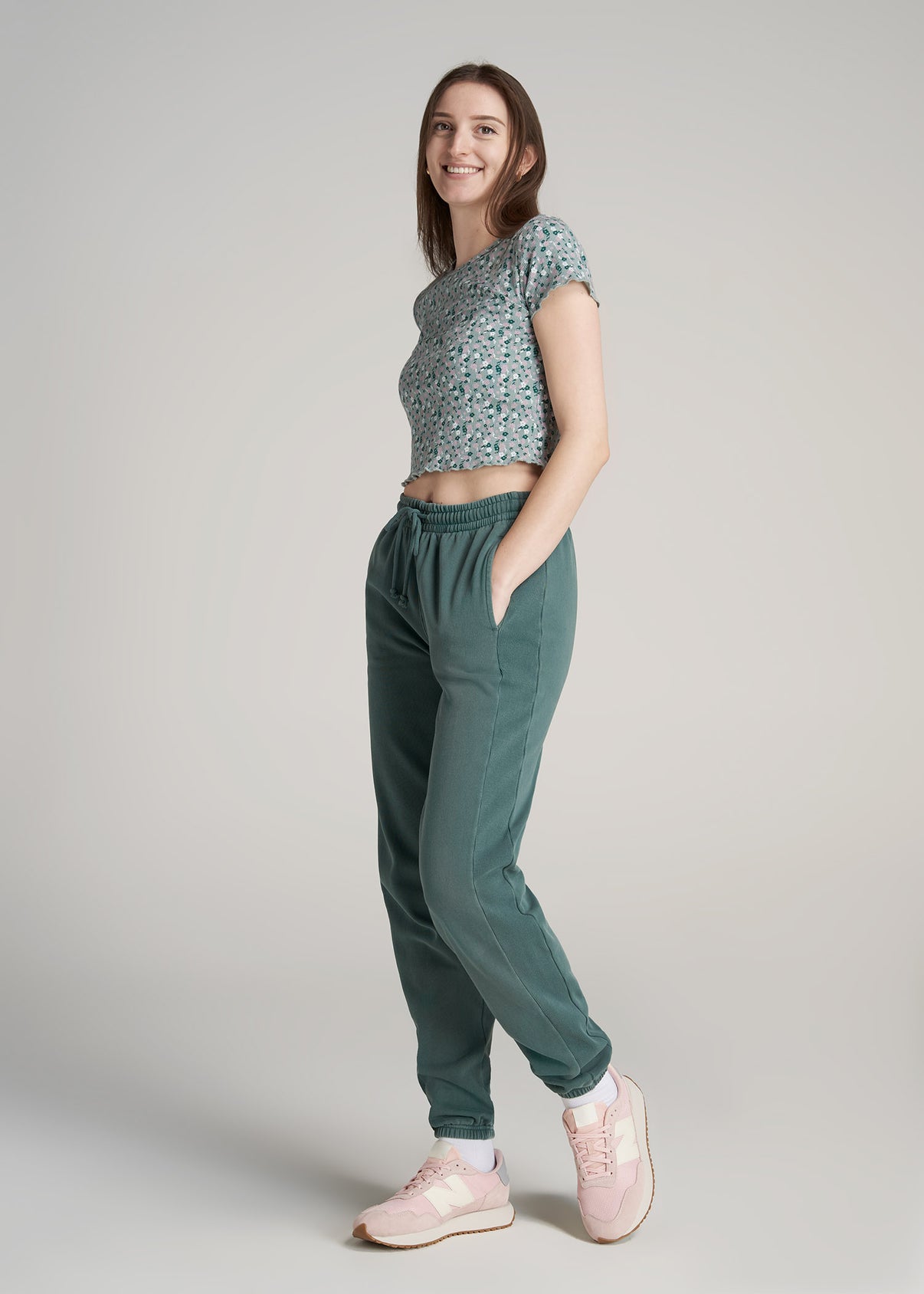 Women's Tall Cropped Waffle Seaglass Floral Tee | American Tall